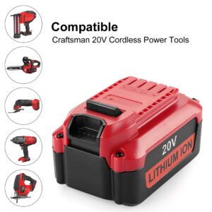 Powilling CMCB205 6.0Ah 20V Battery Packs Replacement for Craftsman V20 MAX Lithium Ion Battery CMCB204 CMCB202 CMCB201 Fast Charger CMCB104 Cordless Power Tool(Only for Craftsman 20V Max V20 Series)