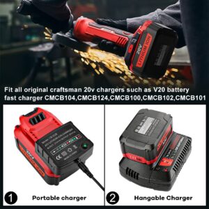 Powilling CMCB205 6.0Ah 20V Battery Packs Replacement for Craftsman V20 MAX Lithium Ion Battery CMCB204 CMCB202 CMCB201 Fast Charger CMCB104 Cordless Power Tool(Only for Craftsman 20V Max V20 Series)