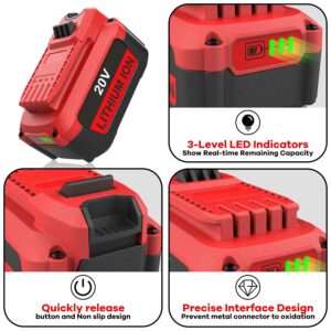 Powilling CMCB205 6.0Ah 20V Battery Packs Replacement for Craftsman V20 MAX Lithium Ion Battery CMCB204 CMCB202 CMCB201 Fast Charger CMCB104 Cordless Power Tool(Only for Craftsman 20V Max V20 Series)