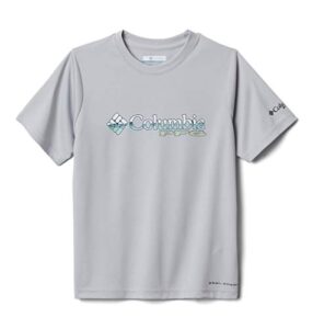 columbia boy's pfg printed logo graphic tee shirt, moisture wicking, sun protection, cool grey fish fill, 4t