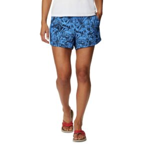 columbia women's pleasant creek stretch short, harbor blue toucanical tonal print, medium