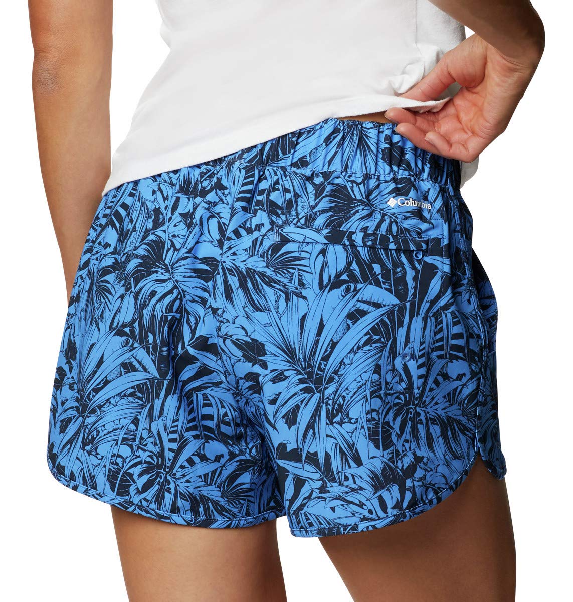 Columbia Women's Pleasant Creek Stretch Short, Harbor Blue Toucanical Tonal Print, Medium