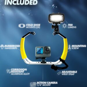 Movo DiveRig2 XL Diving Rig Bundle with Waterproof LED Light - Compatible with GoPro HERO, HERO5, HERO6, HERO7, HERO8, HERO9, HERO10 and Waterproof Action Cam - Scuba Accessories for Underwater Camera