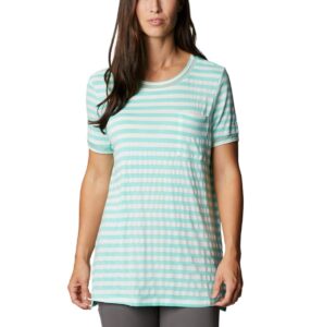 columbia women's slack water knit pocket tee, mint cay stripe, x-large