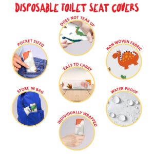 ATHENA FUTURES Disposable Toilet Seat Covers for Toddlers, Extra Large Individually Wrapped Dinosaur Paper Potty Training Liners for Kids, Portable, Flushable with Non-Slip Adhesive, Airplane & Travel