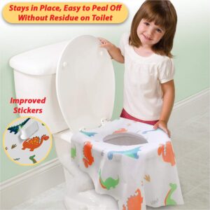 ATHENA FUTURES Disposable Toilet Seat Covers for Toddlers, Extra Large Individually Wrapped Dinosaur Paper Potty Training Liners for Kids, Portable, Flushable with Non-Slip Adhesive, Airplane & Travel