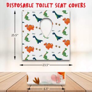 ATHENA FUTURES Disposable Toilet Seat Covers for Toddlers, Extra Large Individually Wrapped Dinosaur Paper Potty Training Liners for Kids, Portable, Flushable with Non-Slip Adhesive, Airplane & Travel