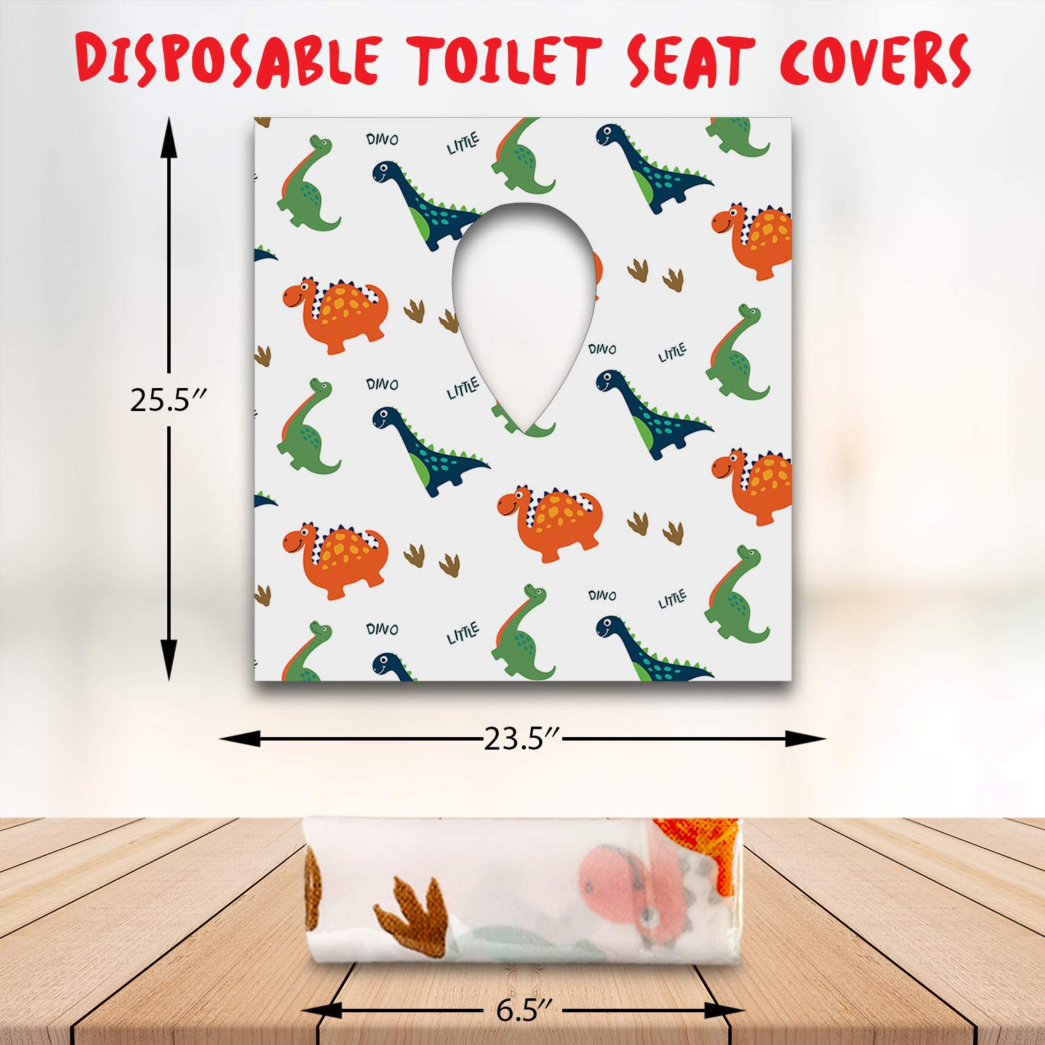 ATHENA FUTURES Disposable Toilet Seat Covers for Toddlers, Extra Large Individually Wrapped Dinosaur Paper Potty Training Liners for Kids, Portable, Flushable with Non-Slip Adhesive, Airplane & Travel