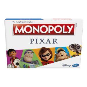 hasbro gaming monopoly: pixar edition board game for kids 8 and up, buy locations from disney and pixar's toy story, the incredibles, up, coco, lightyear, and more (amazon exclusive)