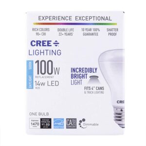 Cree Lighting R20 Indoor Flood 100W Equivalent LED Bulb, 1400 lumens, Dimmable, Daylight 5000K, 25,000 Hour Rated Life, 90+ CRI | 1-Pack, White