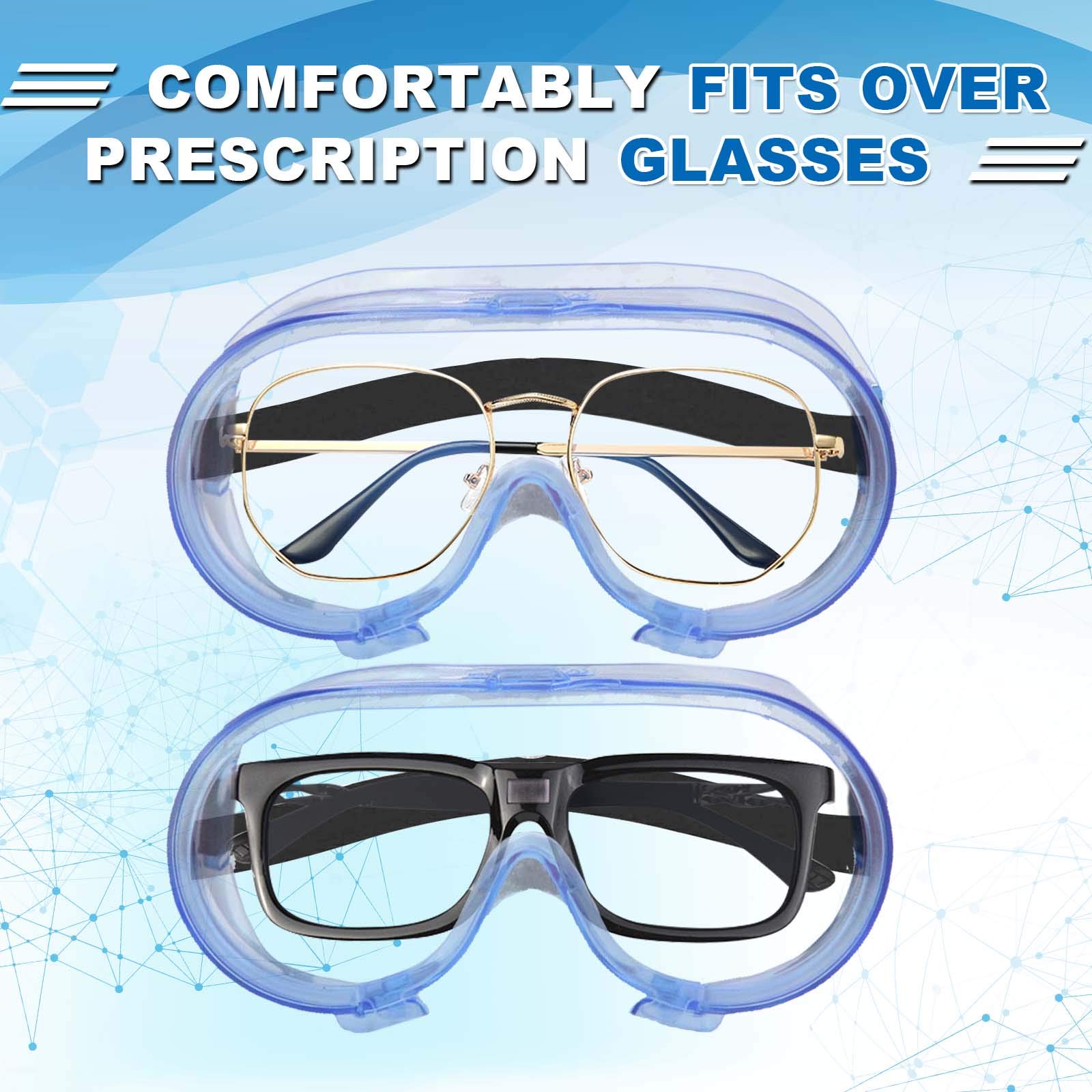 VAKKER Safety Goggles FDA Registered, Z87.1 Safety Glasses Eye Protection-Medical Goggles Fit Over Eyeglasses-Unisex Ultra Clear Protective Glasses Protective Eyewear-Lab Goggles Medical Protection