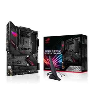 rog strix b550-e gaming amd ryzen am4 atx motherboard (pcie 4.0, 16 power stages, intel wifi 6, intel 2.5 gb ethernet, dual m.2, optimem ii, ai noise-canceling microphone, usb 3.2 gen 2 & aura sync)