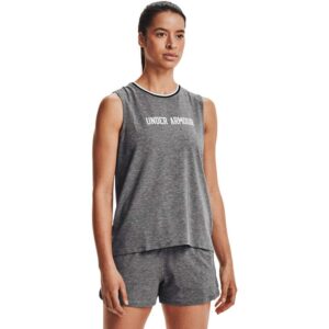 under armour recovery sleepwear tank, black fade heather (001)/metallic silver, x-large