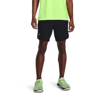 under armour men's launch run 7-inch 2-in-1 shorts , black (001)/reflective , xx-large