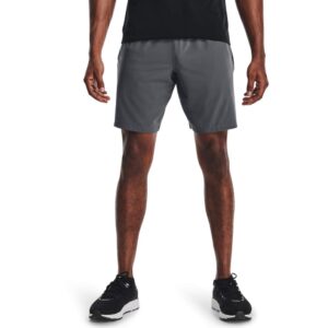 under armour qualifier speedpocket 9-inch linerless shorts, pitch gray (012)/black, large