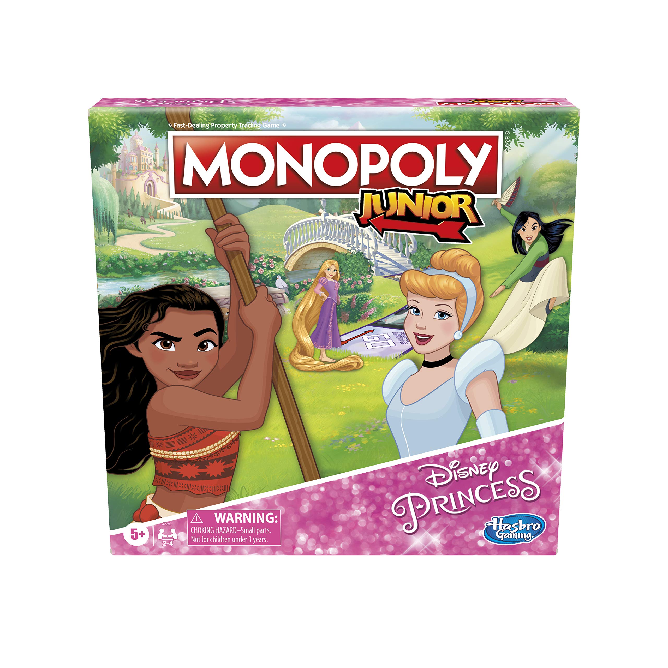 Monopoly Hasbro Gaming Junior: Disney Princess Edition Board Game for Kids Ages 5 and Up, Play as Moana, Rapunzel, Mulan, or Cinderella (Amazon Exclusive)