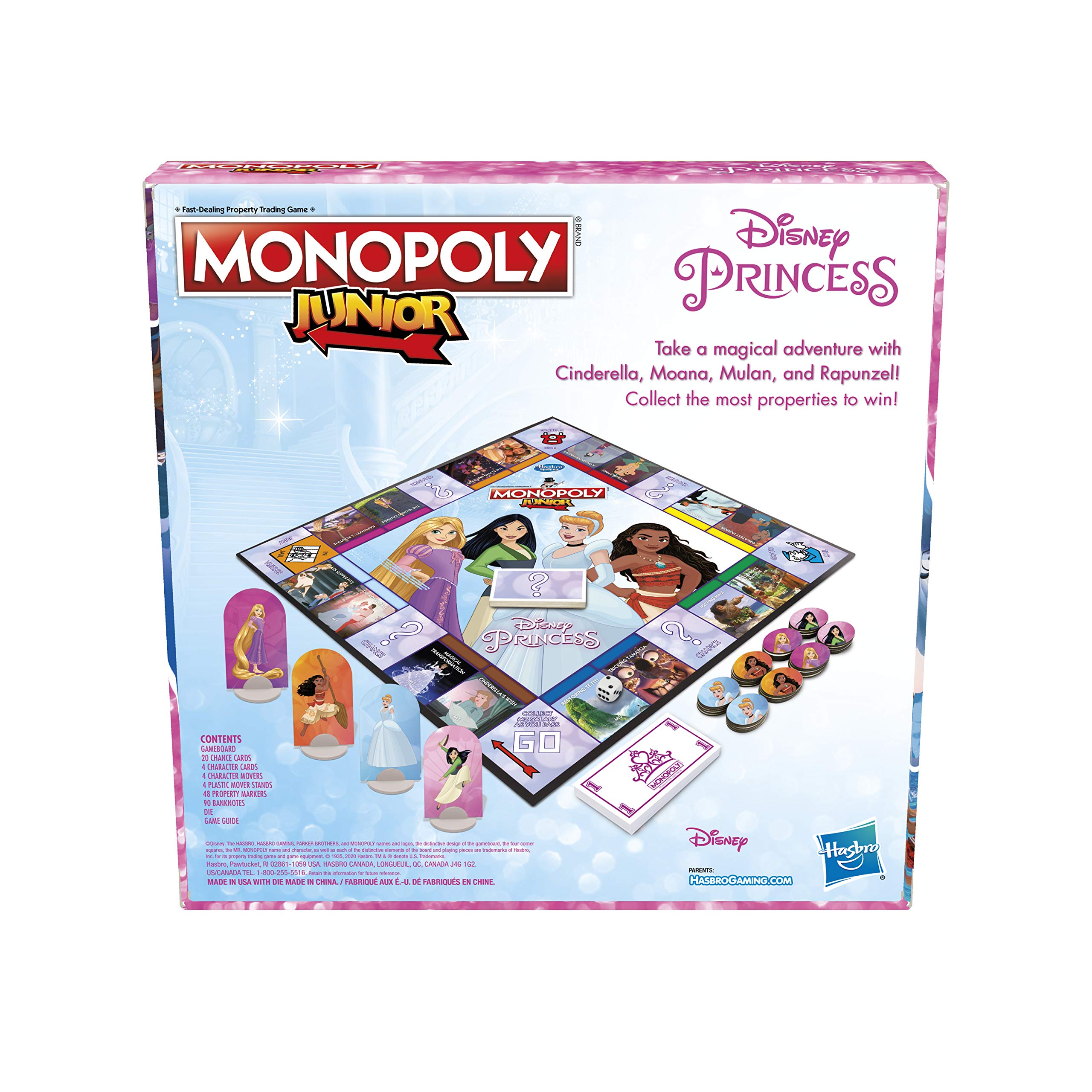 Monopoly Hasbro Gaming Junior: Disney Princess Edition Board Game for Kids Ages 5 and Up, Play as Moana, Rapunzel, Mulan, or Cinderella (Amazon Exclusive)