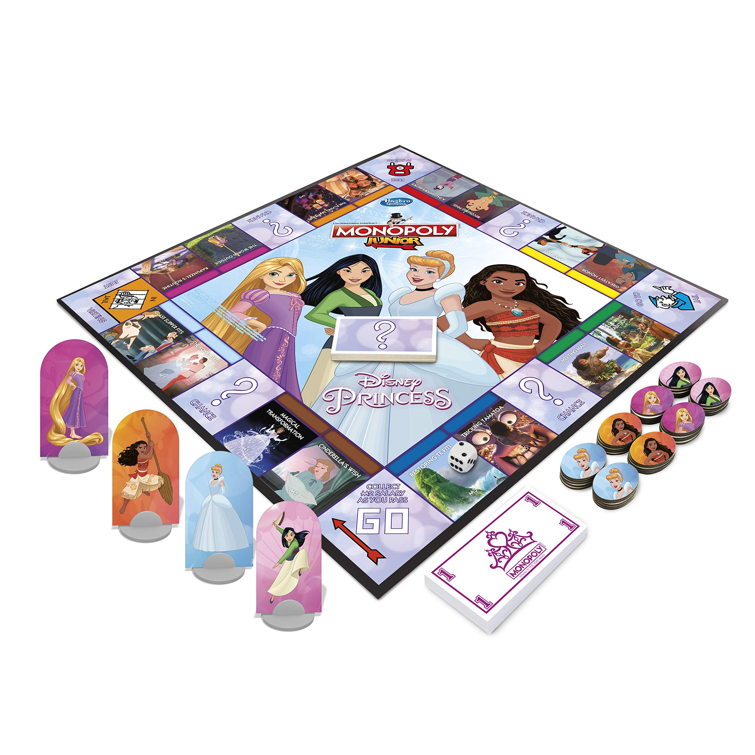 Monopoly Hasbro Gaming Junior: Disney Princess Edition Board Game for Kids Ages 5 and Up, Play as Moana, Rapunzel, Mulan, or Cinderella (Amazon Exclusive)