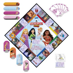 Monopoly Hasbro Gaming Junior: Disney Princess Edition Board Game for Kids Ages 5 and Up, Play as Moana, Rapunzel, Mulan, or Cinderella (Amazon Exclusive)