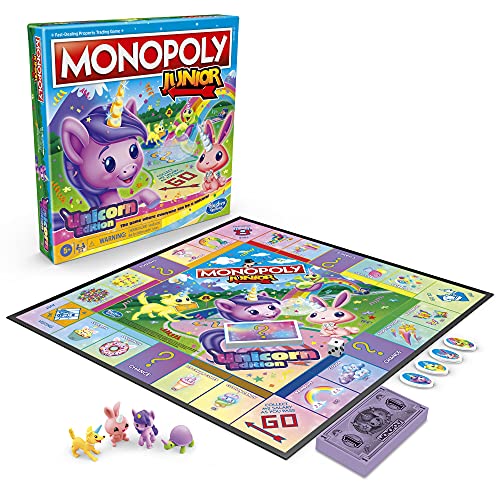 Hasbro Gaming Monopoly Junior: Unicorn Edition Board Game for 2-4 Players, Magical-Themed Indoor Game for Kids Ages 5 and Up (Amazon Exclusive)