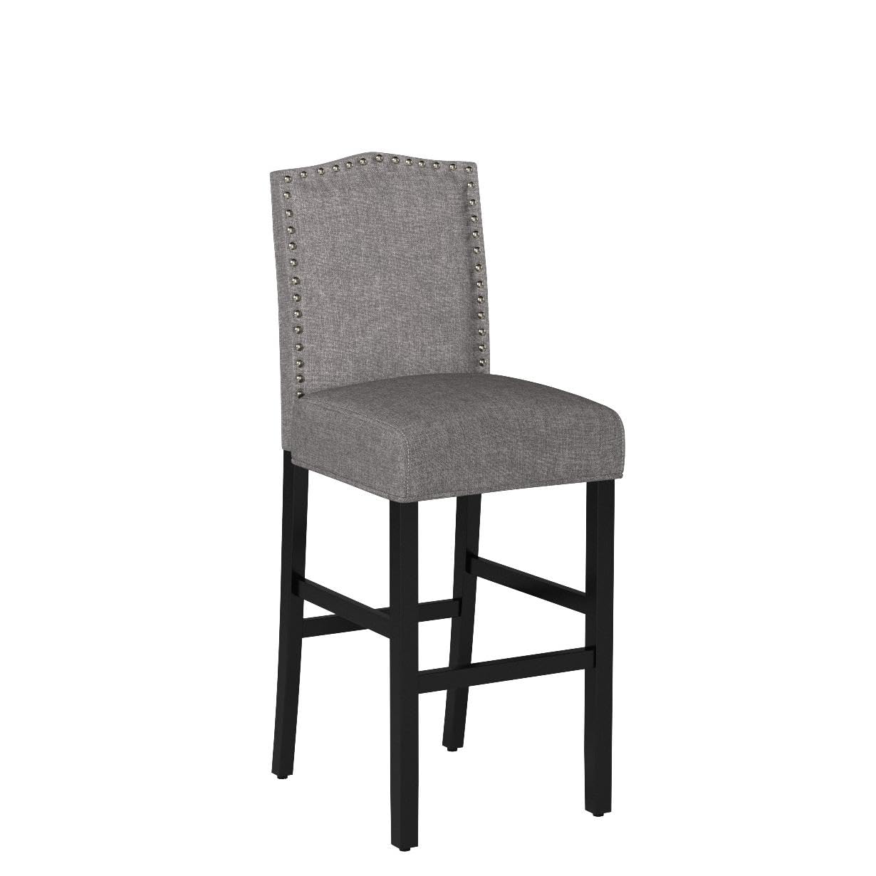 COSTWAY Bar Stools Set of 2, Counter Height Dining Side Barstools, w/Thick Cushion, Linen Surface, Nailhead Trim, Rubber Wood Legs, High Leisure Chairs for Living Room, Kitchen, Dining Room, Gray