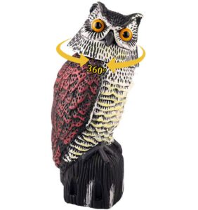 uofeivs fake owl scarecrow sculpture with 360° rotating head for garden yard outdoor