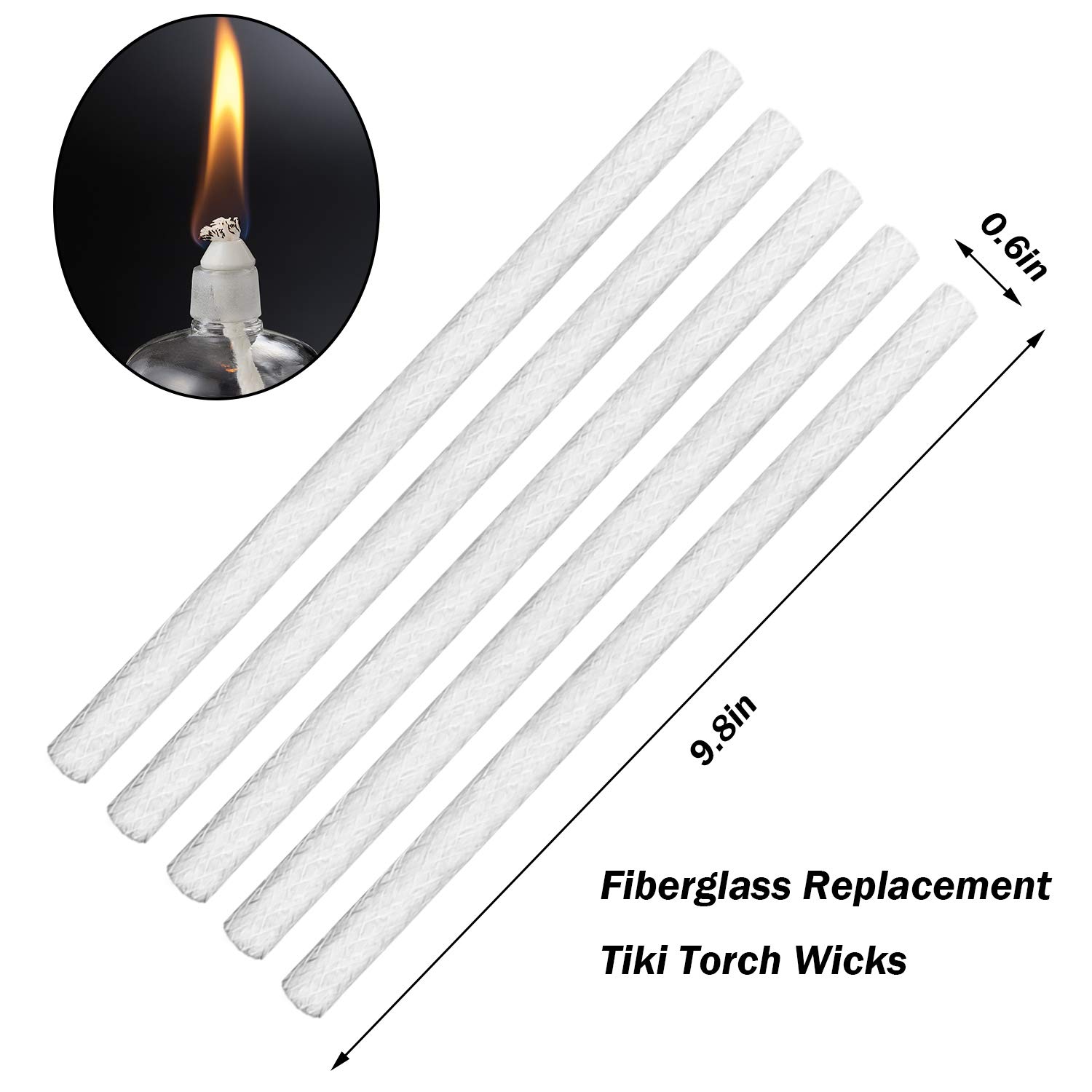 EBaokuup 14Pcs Long Life Fiberglass Replacement Wicks for Outdoor Tiki Torches Patio Lighting Garden Lights Oil Lamps-9.85Inch