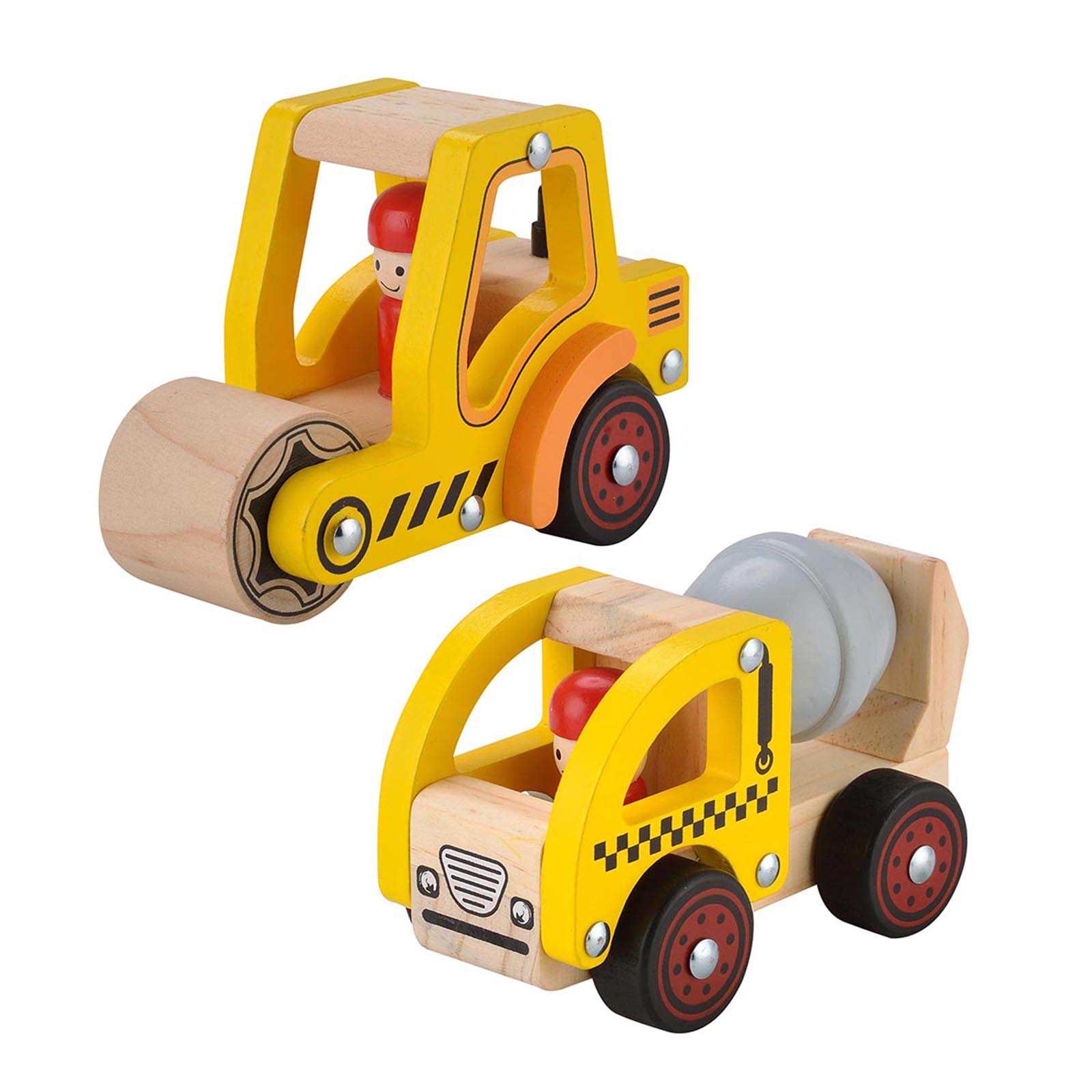 Wooden Push Car Toys for Infants 12-18 Months, 2 Pcs Baby Vehicle Toys Hand Push Car Toys for 1 2 Year Old Boys Girls (Cement Truck + Road Roller car)