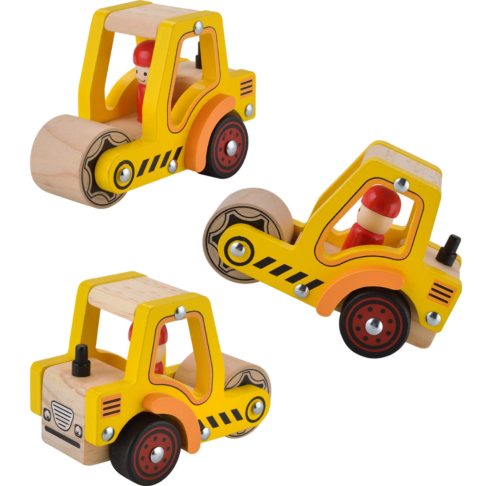 Wooden Push Car Toys for Infants 12-18 Months, 2 Pcs Baby Vehicle Toys Hand Push Car Toys for 1 2 Year Old Boys Girls (Cement Truck + Road Roller car)