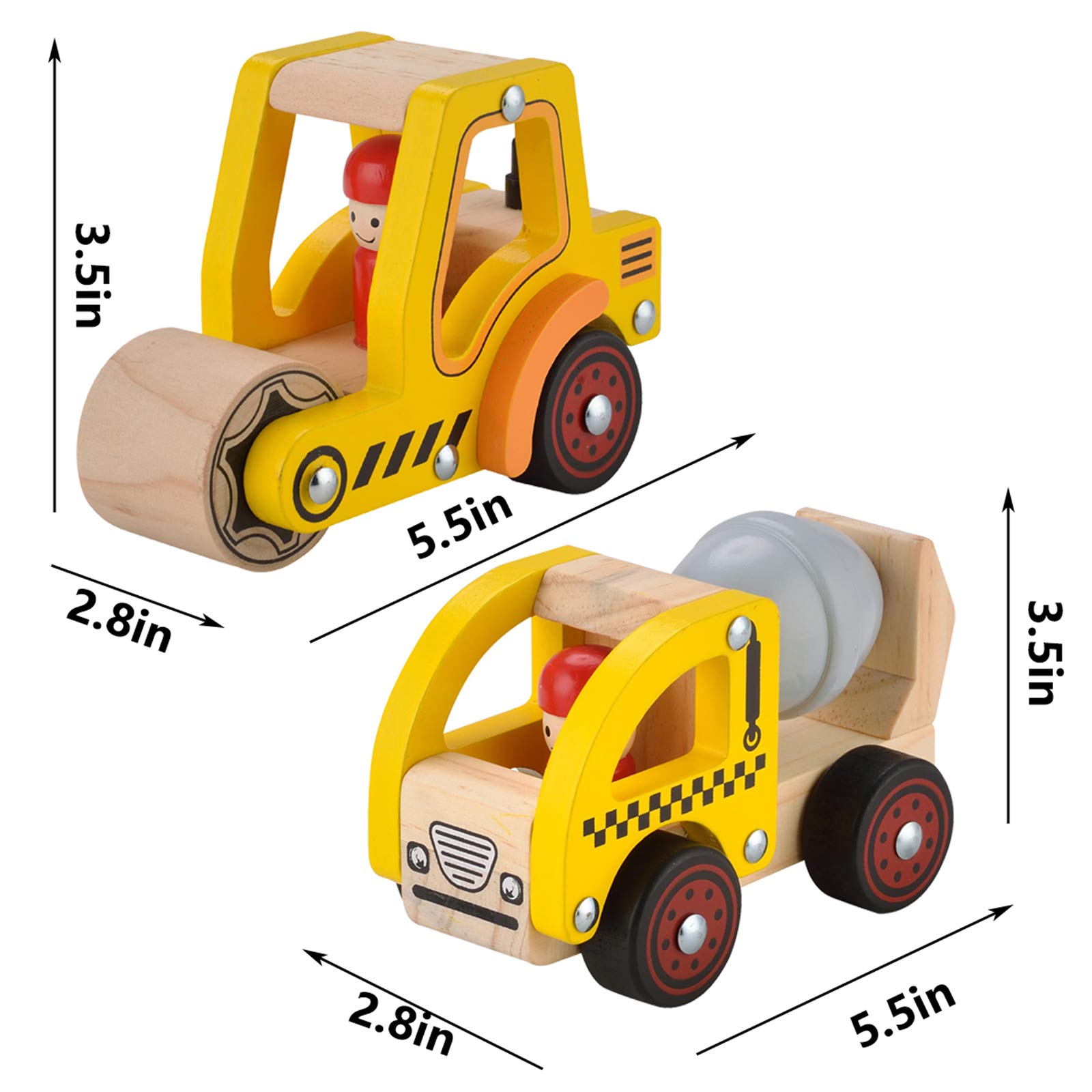 Wooden Push Car Toys for Infants 12-18 Months, 2 Pcs Baby Vehicle Toys Hand Push Car Toys for 1 2 Year Old Boys Girls (Cement Truck + Road Roller car)