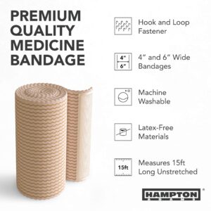 (6 Pack) Elastic Bandage Wrap | Self Closing Latex-Free Cotton Compression Bandage (4” & 6” Wide Rolls) w/Hook and Loop Closure | Elastic Tape Rolls for Medical, Sports, Sprains, Calf, Ankle & Foot