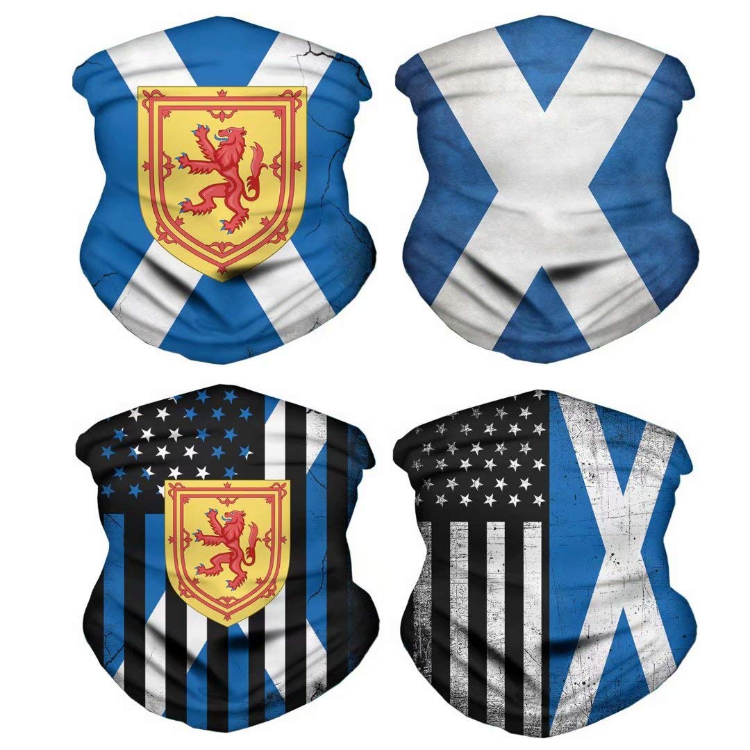 HSELOGI 4Pcs USA Scotland Flag Magic Headwear Neck Gaiter Tube Scarf Headbands Bandana Balaclava Helmet for Outdoor