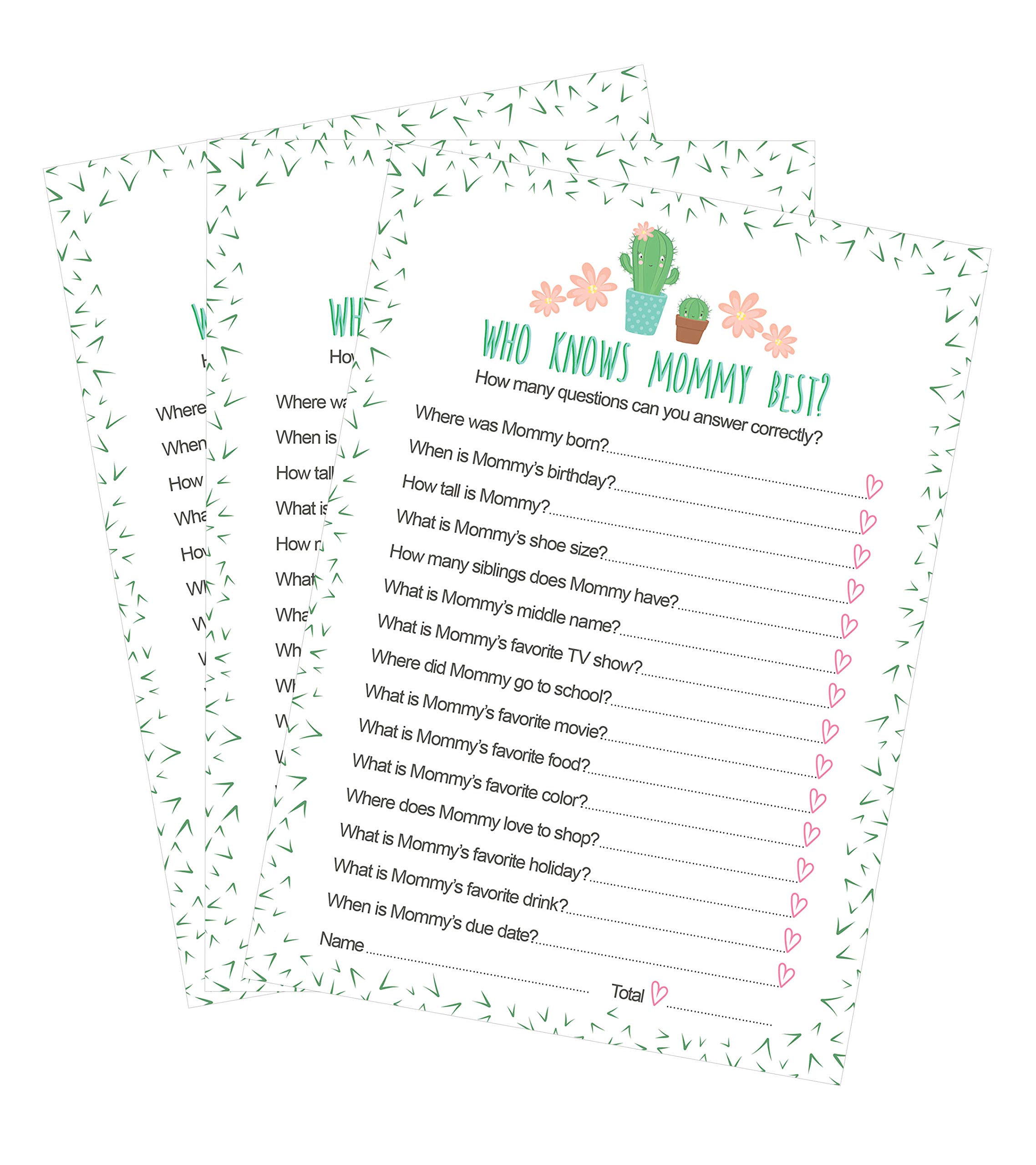 Cactus Who Knows Mommy Best Baby Shower Game - 24 count