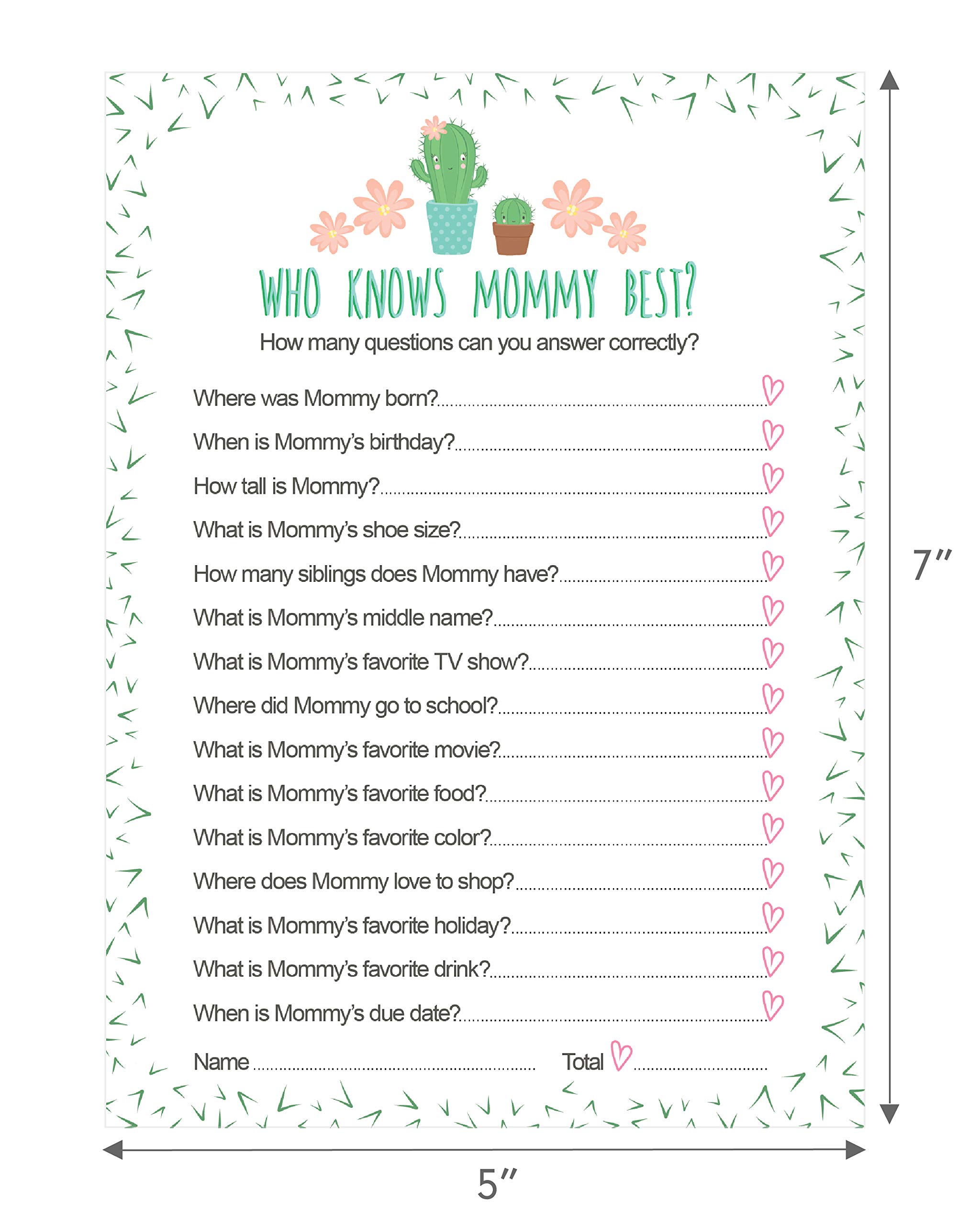 Cactus Who Knows Mommy Best Baby Shower Game - 24 count