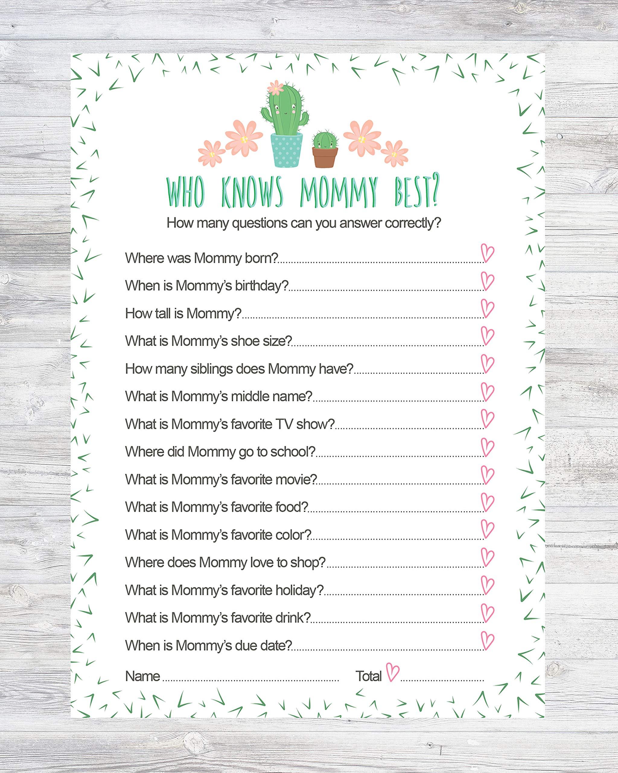 Cactus Who Knows Mommy Best Baby Shower Game - 24 count