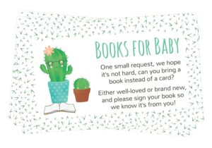 cactus book request baby shower card inserts - 24 count