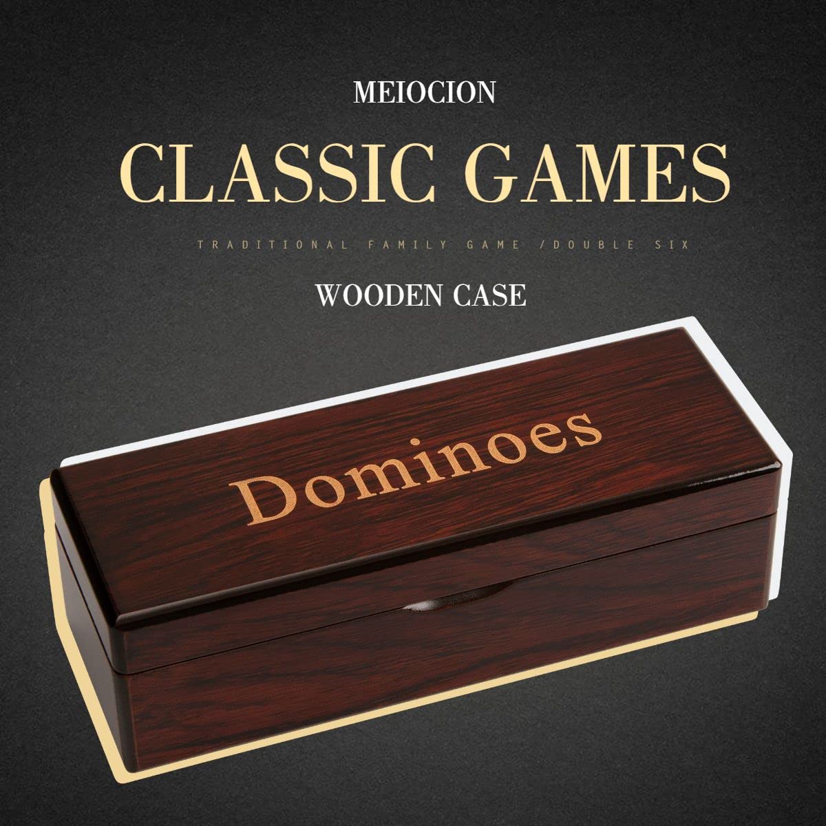 MEIOCION Double 6 Dominoes Gift Set 28 Tiles with Spinner in Wooden Box