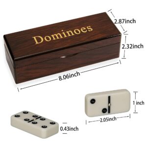 MEIOCION Double 6 Dominoes Gift Set 28 Tiles with Spinner in Wooden Box