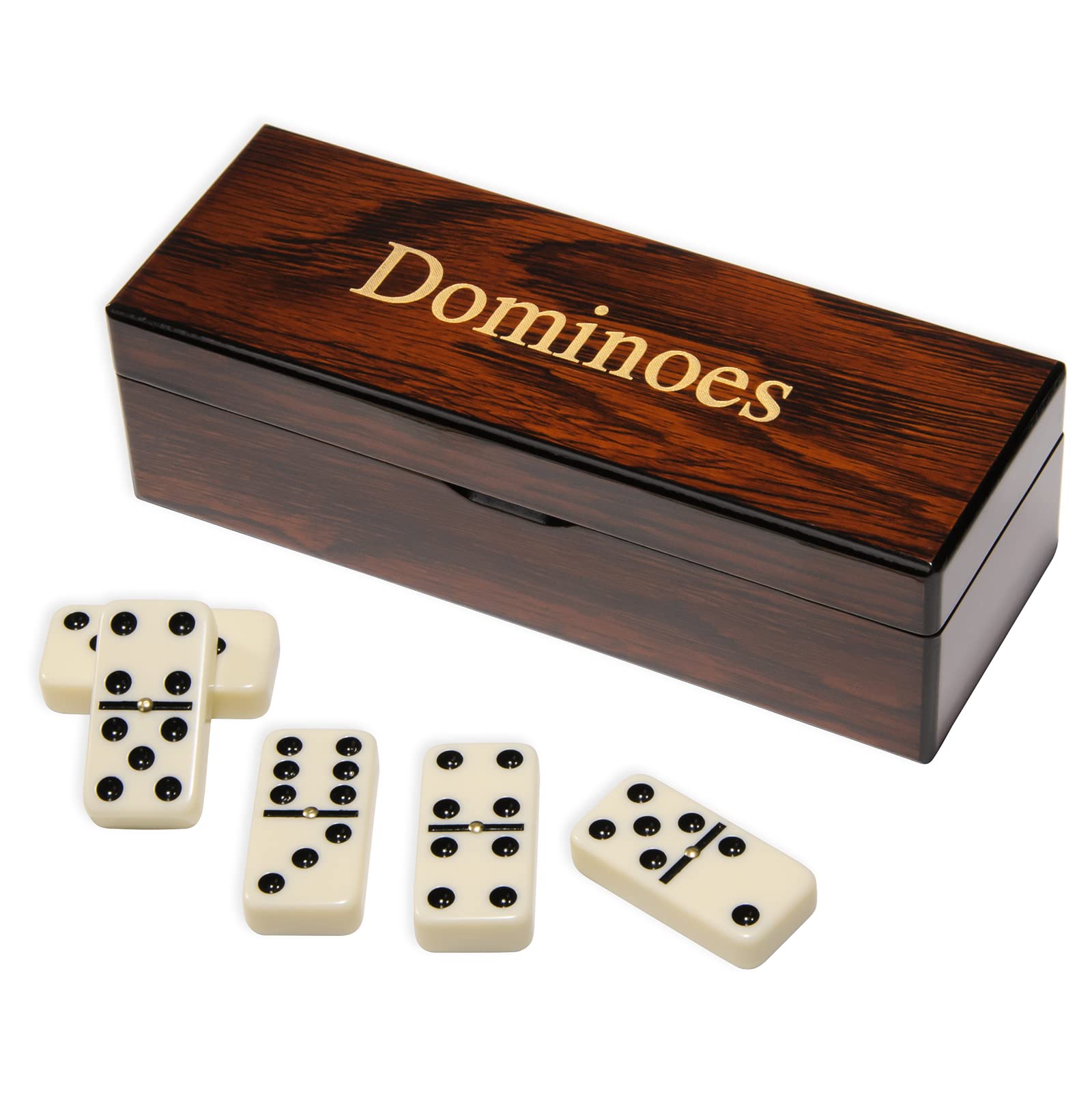 MEIOCION Double 6 Dominoes Gift Set 28 Tiles with Spinner in Wooden Box