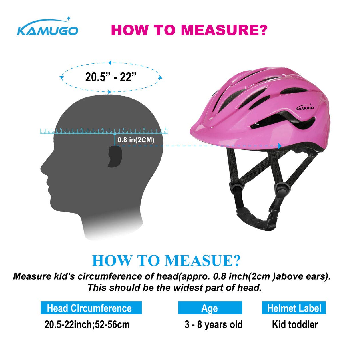 KAMUGO Kids Helmet, Toddler Bike Helmet for Girls Boys Ages 2-8 Years Old, Children Adjustable Helmets Suitable for Skateboard Bicycle Scooter Inline Roller Skate Rollerblading Cycling Multi-Sports