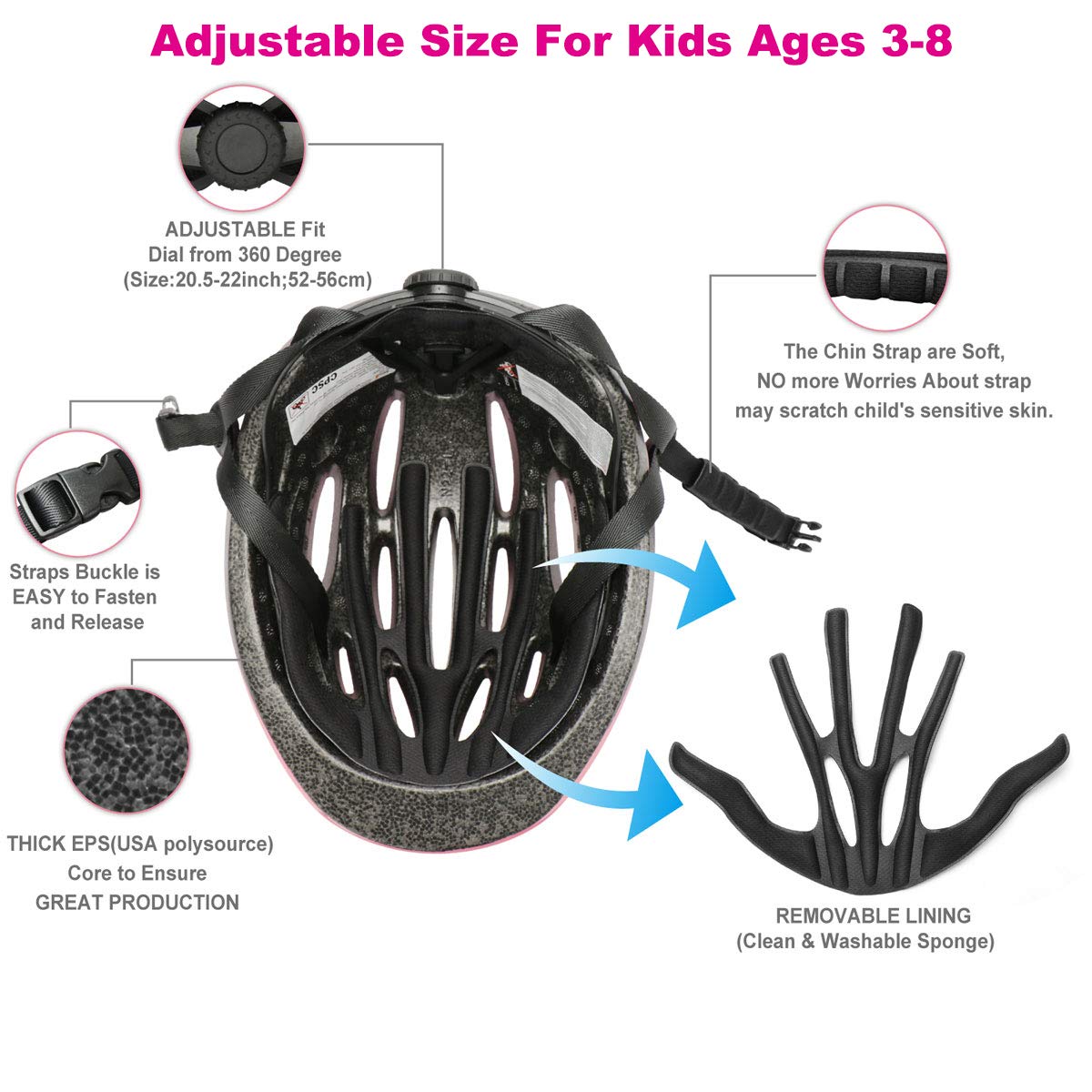 KAMUGO Kids Helmet, Toddler Bike Helmet for Girls Boys Ages 2-8 Years Old, Children Adjustable Helmets Suitable for Skateboard Bicycle Scooter Inline Roller Skate Rollerblading Cycling Multi-Sports