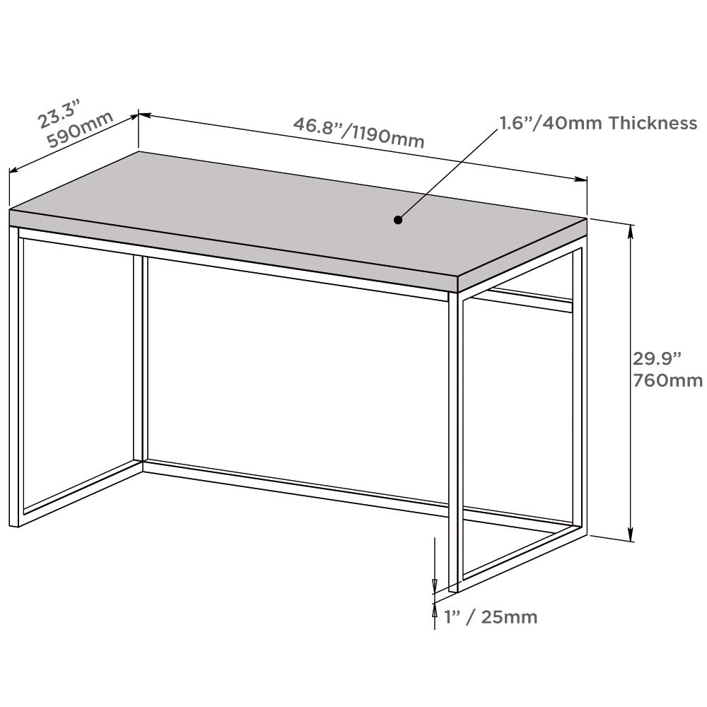 CENSI Computer Workstation Desk for Home Office, PC Laptop Writing Desk, Grey, 47 Inch Wood and Metal, Extra Thick and Deep Tabletop