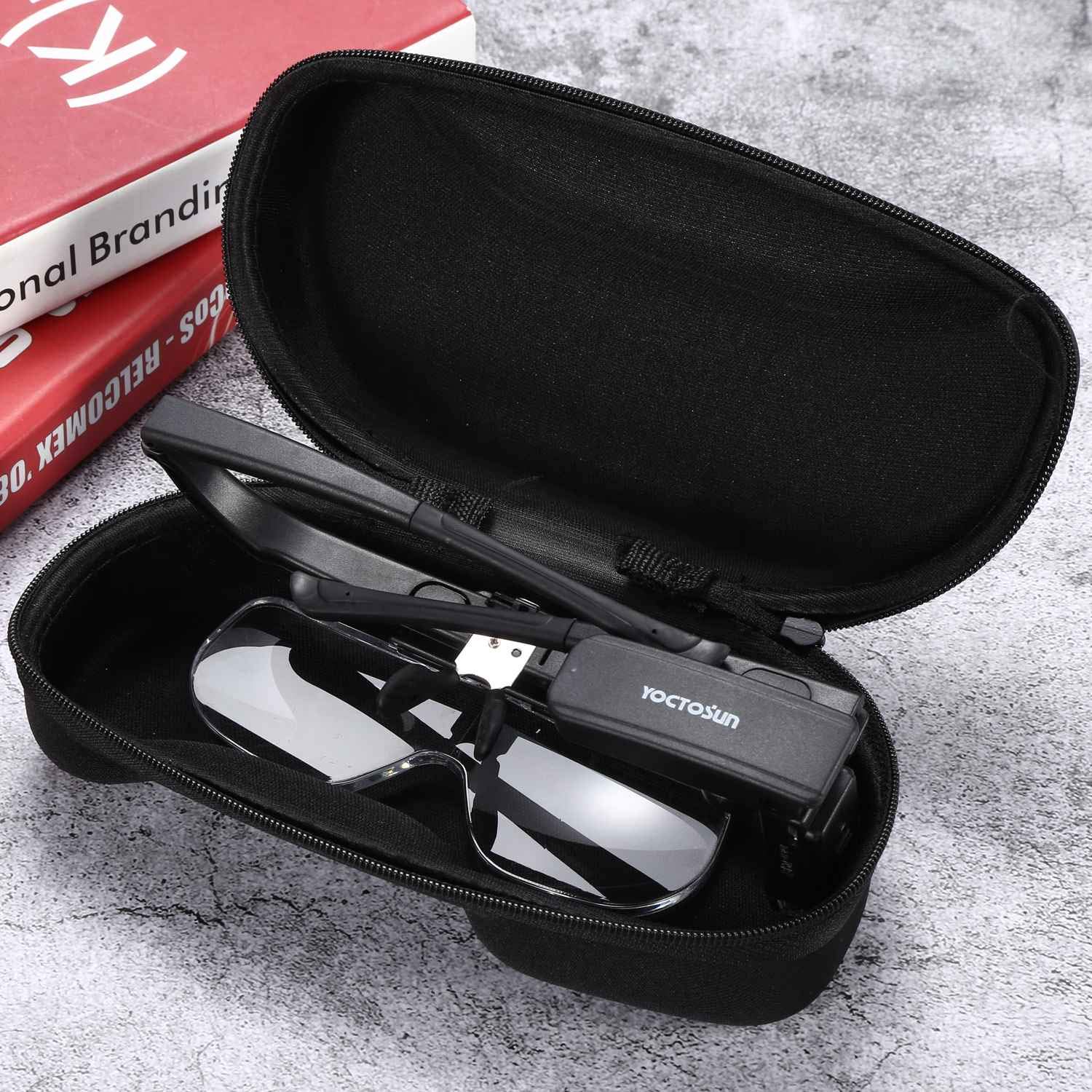 YOCTOSUN Rechargeable Head Magnifier Glasses, Hands Free Head Mount Magnifier with 3 Detachable Lenses and 2 LED Lights, Great Magnifying Glasses for Hobby and Crafts