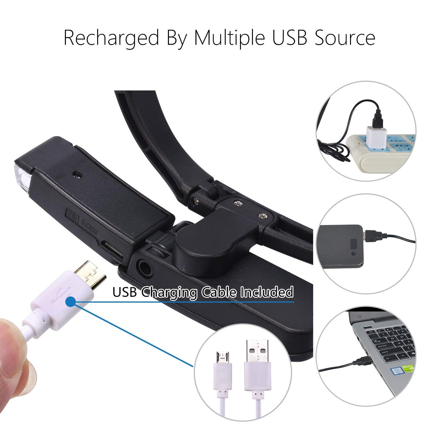 YOCTOSUN Rechargeable Head Magnifier Glasses, Hands Free Head Mount Magnifier with 3 Detachable Lenses and 2 LED Lights, Great Magnifying Glasses for Hobby and Crafts