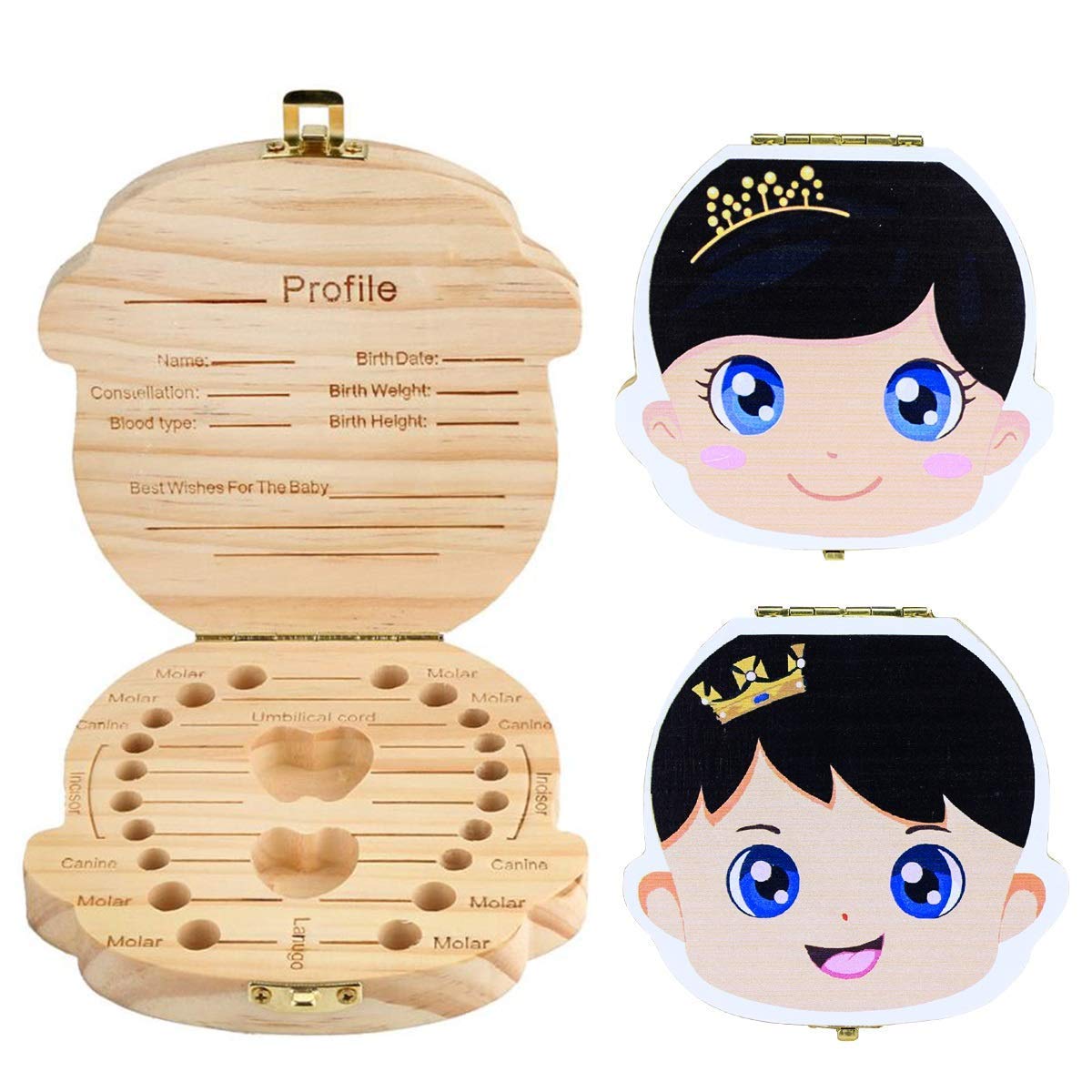 PDTXCLS SPPRANDOM HLXFF3 Aeiniwer Blackpaistar Baby tooth box, baby tooth protector container, lovely Andromeda wooden tooth collector (girl)