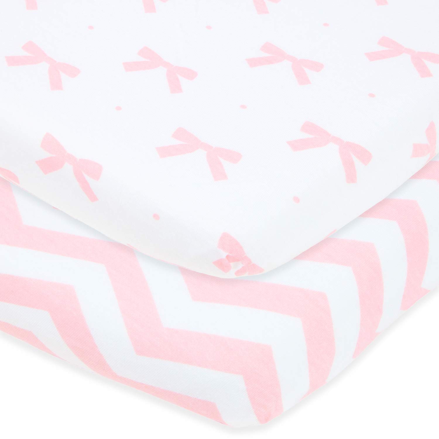 Bassinet Fitted Sheets for Baby Beside Dreamer Bedside Sleeper and Chicco Next2Me – Fits 20 x 33 Mattress – Snuggly Soft Jersey Cotton – Pink, White – 2 Pack