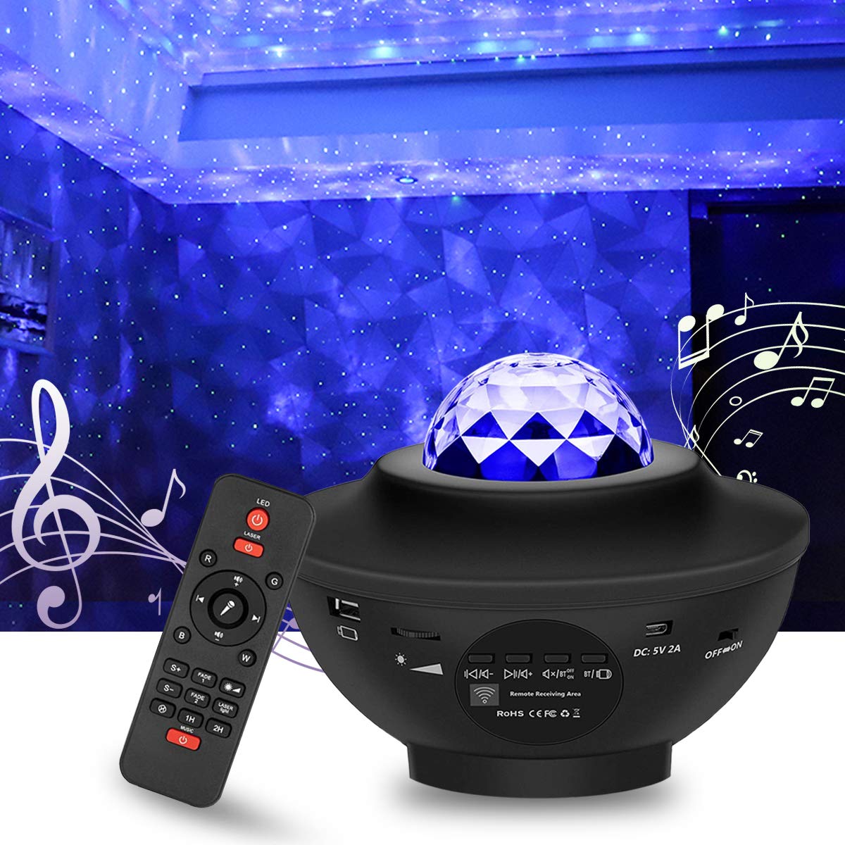 Star Light Galaxy Projector for Bedroom | Bluetooth Speaker, Adjustable Brightness, 10 Color Options, Timer Modes | Starry Space Nebula Clouds and Night Sky for Ambience by encalife