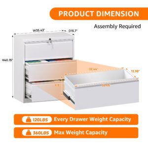 Aobabo 3 Drawer File Cabinet 28In Wide,White