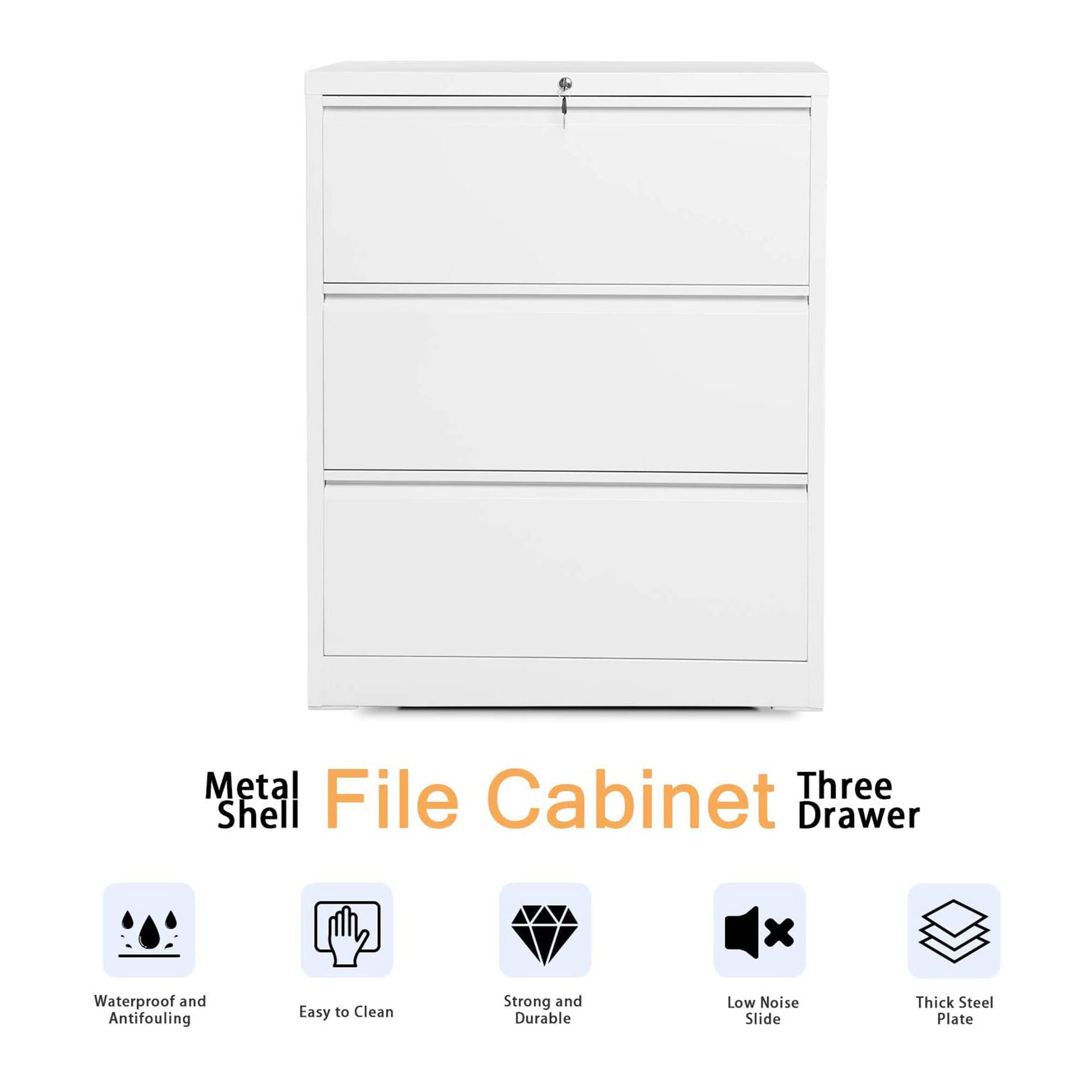 Aobabo 3 Drawer File Cabinet 28In Wide,White