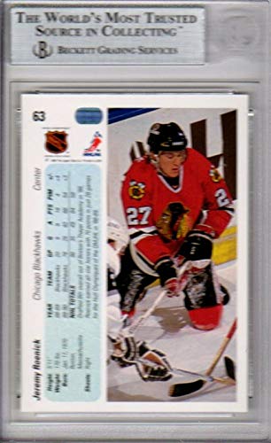 Beckett-BAS Jeremy Roenick 1990-1991 Upper Deck Rookie Chicago Blackhawks Autographed Signed Trading Card